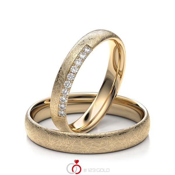 Paar klassische Trauringe/Eheringe in Roségold 585 mit zus. 0,1 ct ...